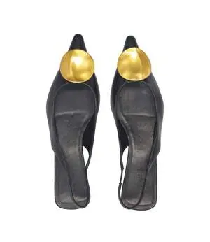 VIC MATIE Slingback Pumps With Gold Tone Detail - Black
