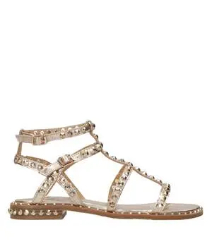 Ash Studded Leather Ankle Strap Sandals Light Gold