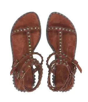 Ash Embellished Suede Gladiator Sandals With Buckled Ankle Straps - Clay