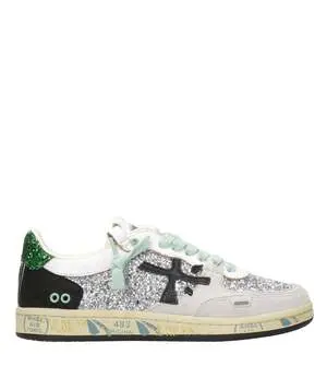Premiata Lace-up Glitter Detail Sneakers - Silver+green