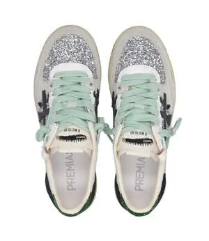 Premiata Lace-up Glitter Detail Sneakers - Silver+green