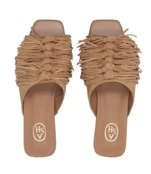 Ash Suede Fringed Flat Sandals - Mocha