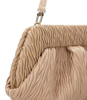 THEMOIRE Ruched Apple Leather Handbag With Shoulder Strap