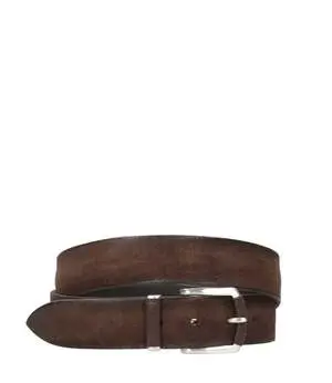 ORTIGNI Brushed Suede Belt With Silver Buckle - Brown
