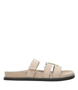 Tory Burch Suede Slide Sandals With Double-t Inlay - Rock