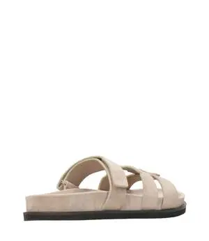 Tory Burch Suede Slide Sandals With Double-t Inlay - Rock