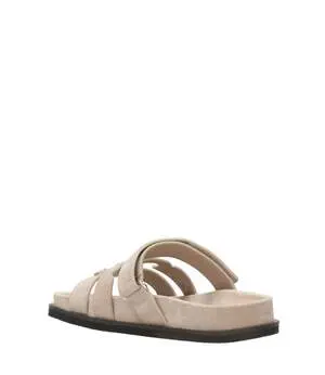 Tory Burch Suede Slide Sandals With Double-t Inlay - Rock