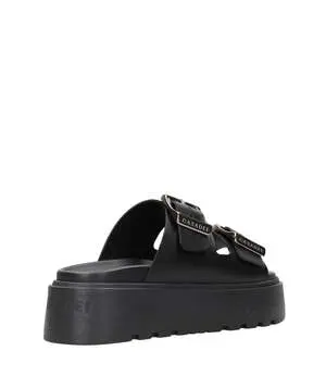 Casadei Leather Platform Sandals With Double Buckle Detail - Nero