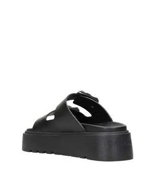 Casadei Leather Platform Sandals With Double Buckle Detail - Nero