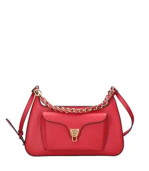 COCCINELLE Grained Leather Handbag With Chain And Pearl Shoulder Strap