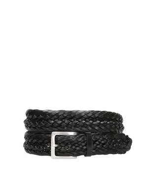 ORTIGNI Brushed Crushed Leather Weave Motif Belt - Nero