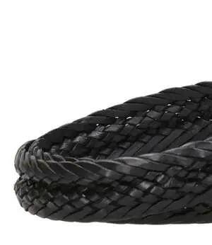 ORTIGNI Brushed Crushed Leather Weave Motif Belt - Nero