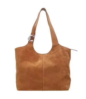 COCCINELLE Suede Leather Bag With C-me Metal Logo Detail - Cognac