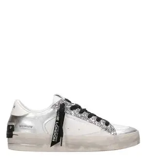 CRIME LONDON Distressed Leather Sneakers With Glitter And Metallic Accents