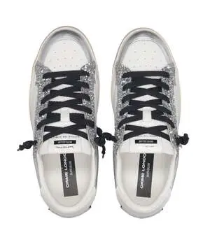 CRIME LONDON Distressed Leather Sneakers With Glitter And Metallic Accents