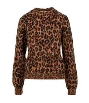 ANIYE BY Animal Print Wool Alpaca Blend Crew Neck Sweater - Spotted
