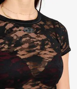 DIESEL® Stretch Lace Camouflage Print Short Sleeve Top