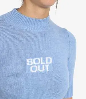 Sportmax Ribbed Collar Wool And Cashmere Top With Graphic Detail - Light Blue