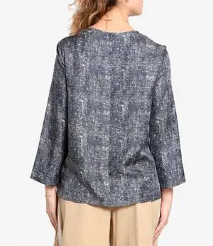 Max Mara Two-tone Denim Effect Print Crew Neck Top