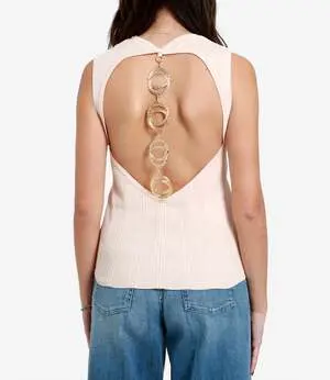 SIMONA CORSELLINI Ribbed Sleeveless Top With Keyhole Neckline And Open Back Detail - Ginger
