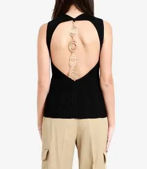 SIMONA CORSELLINI Sleeveless Ribbed Knit Top With Keyhole Neckline And Open Back Detail - Nero
