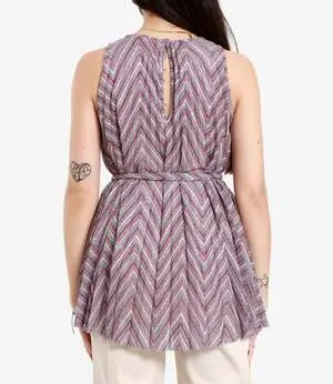 KAOS Sleeveless Printed Ribbon Waist Dress