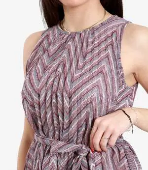 KAOS Sleeveless Printed Ribbon Waist Dress