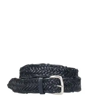 ORTIGNI Braided Leather Belt With Adjustable Buckle - Blue