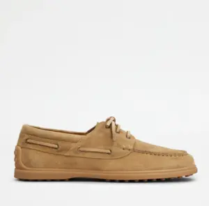 TOD'S Suede Calfskin Boat Shoes - Biscotto