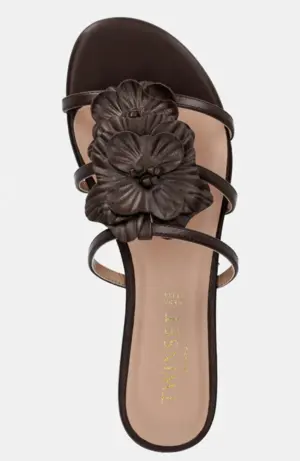 Twin-set Leather Flat Sandals With Floral Embellishment