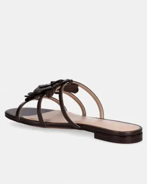 Twin-set Leather Flat Sandals With Floral Embellishment