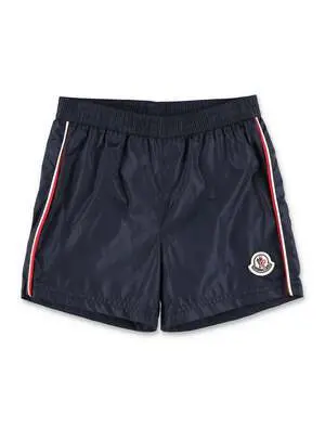 Moncler Technical Nylon Swim Shorts With Tricolor Piping - Blue