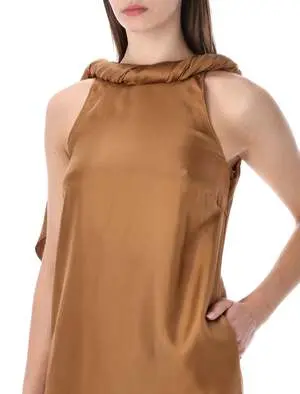 LOULOU Susan Twisted Collar Silk Dress