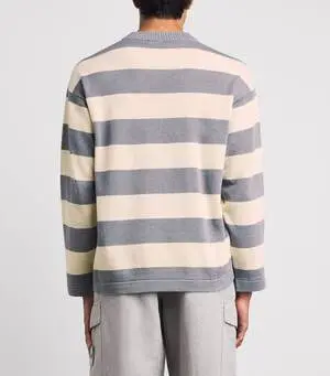 Stone Island Cotton-linen Stripe Crew Neck T-shirt
