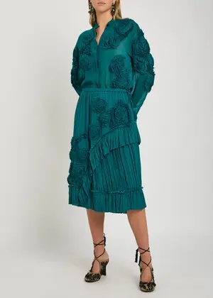 Dries Van Noten Floral Appliqué Chiffon Shirt - Petrol