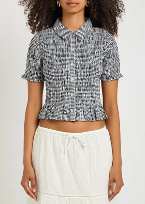 Rails Alton Smocked Gingham Cotton-poplin Shirt