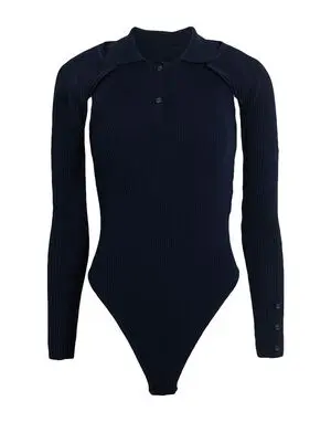 Jacquemus Ribbed Knit Bodysuit With Buttoned Neckline - Navy