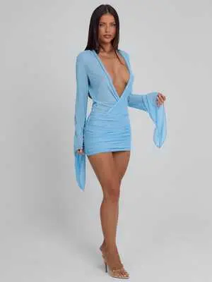 OUTCAST Jolene Mini Dress With Plunge Neckline And Angel Sleeves