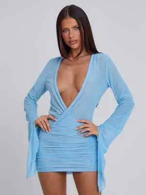 OUTCAST Jolene Mini Dress With Plunge Neckline And Angel Sleeves