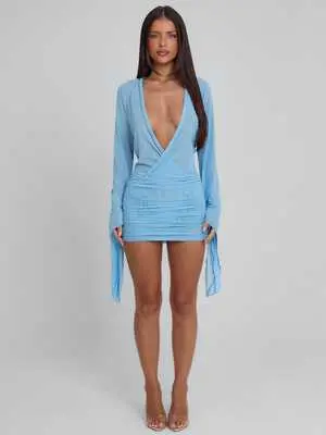 OUTCAST Jolene Mini Dress With Plunge Neckline And Angel Sleeves