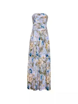 Cara Cara Floral Print Ruched Maxi Gown - Blue