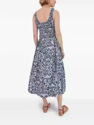 Cara Cara Bergamo Tile-print Smocked-waist Midi Dress