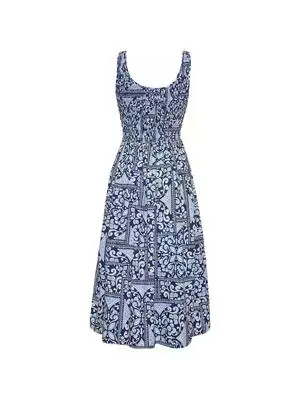 Cara Cara Bergamo Tile-print Smocked-waist Midi Dress