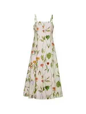 Cara Cara Linen Floral Print Dress - White