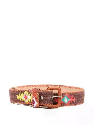 LATCH Embroidered Whipstitch-trim Belt - Brown