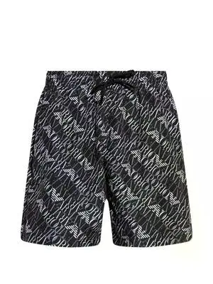 Emporio Armani Logo Print Drawstring Swim Shorts - Black