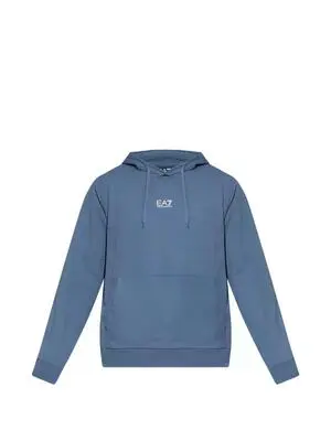 EA7 Logo Print Drawstring Hoodie - Blue