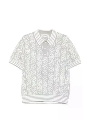 Drole De Monsieur Monogram-knit Striped-trim Polo Shirt - Grey