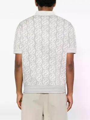 Drole De Monsieur Monogram-knit Striped-trim Polo Shirt