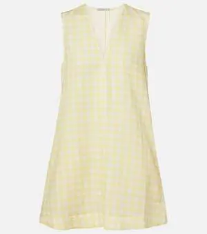 Asceno Gingham Linen And Cotton Mini Dress - Yellow